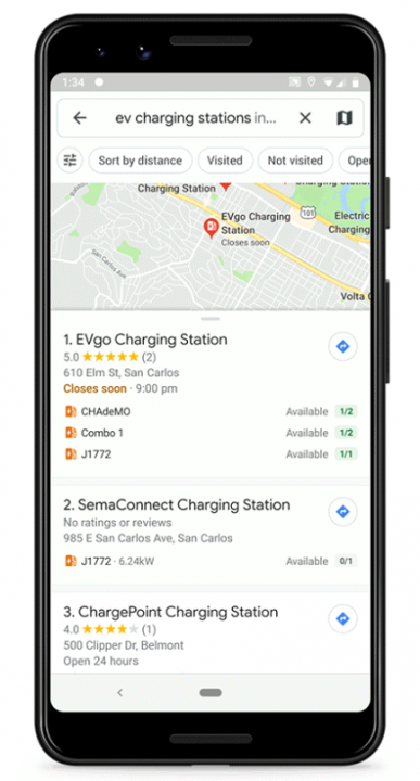Google Maps Now Tells you if an EV Charging Station is in Use